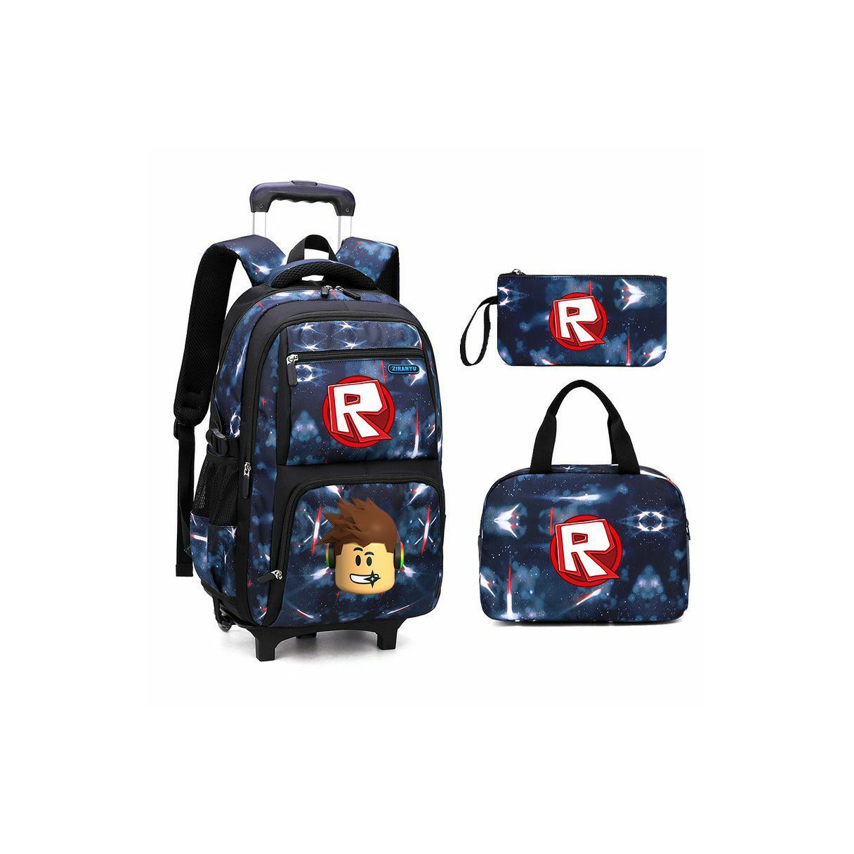 Roblox 3Pcs Starry Sky Rolling Backpack for Boys Backpack with Wheels ...