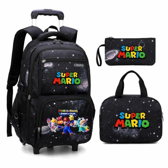 Super Mario 3Pcs Starry Sky Rolling Backpack for Boys Backpack with ...