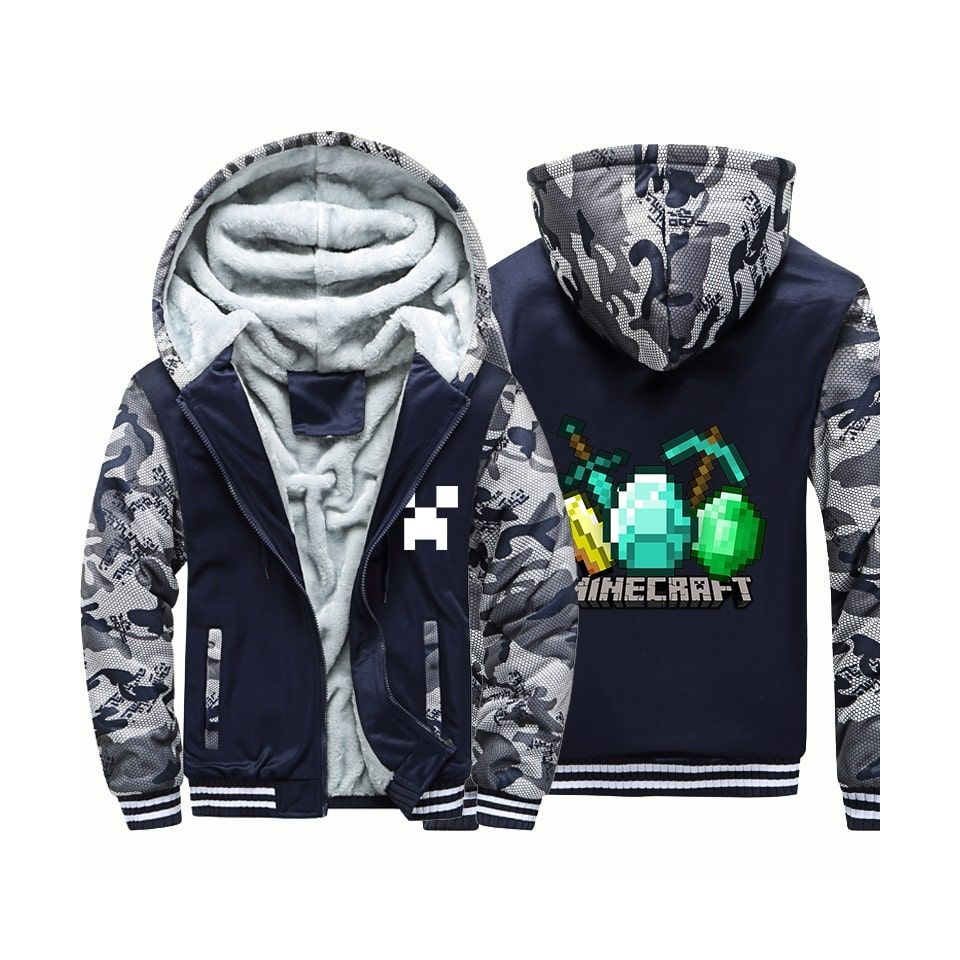 Minecraft Camouflage Jackets Thick Fleece Hoodies Winter Coats
